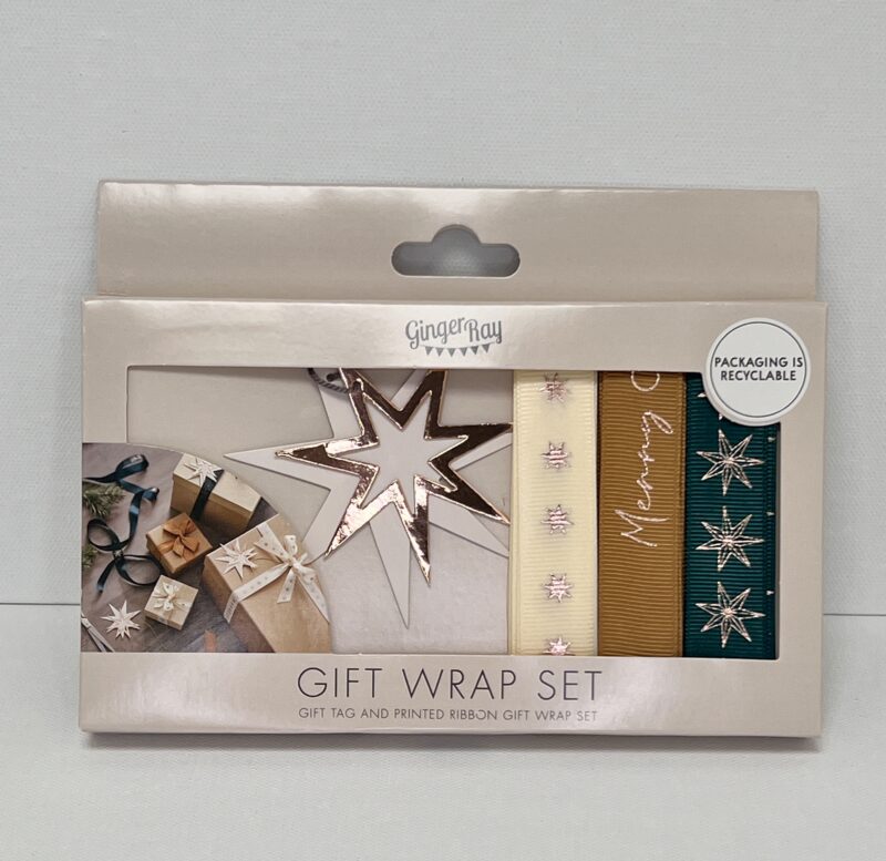 Ribbon and Gift Tags Gold Star Christmas Gift Wrap Set - evoke visual